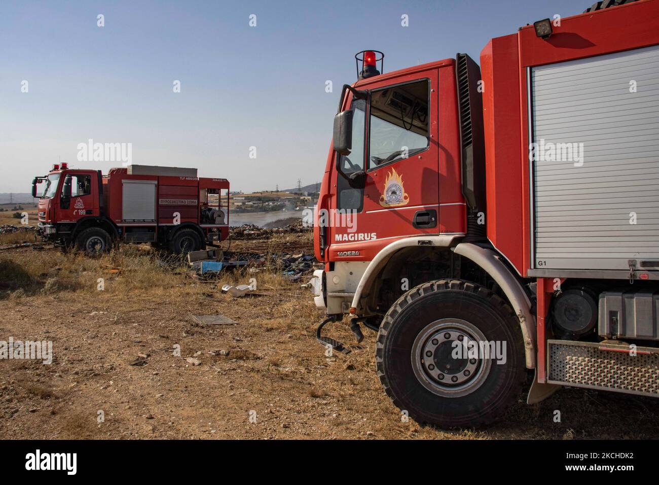 Firefighting forces fighting bushfires near Thessaloniki. The ...