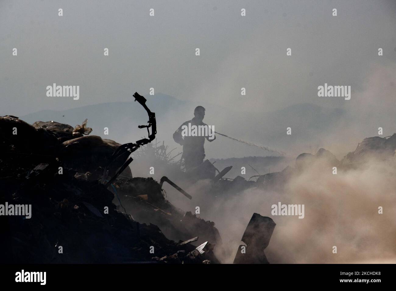 Firefighting forces fighting bushfires near Thessaloniki. The ...