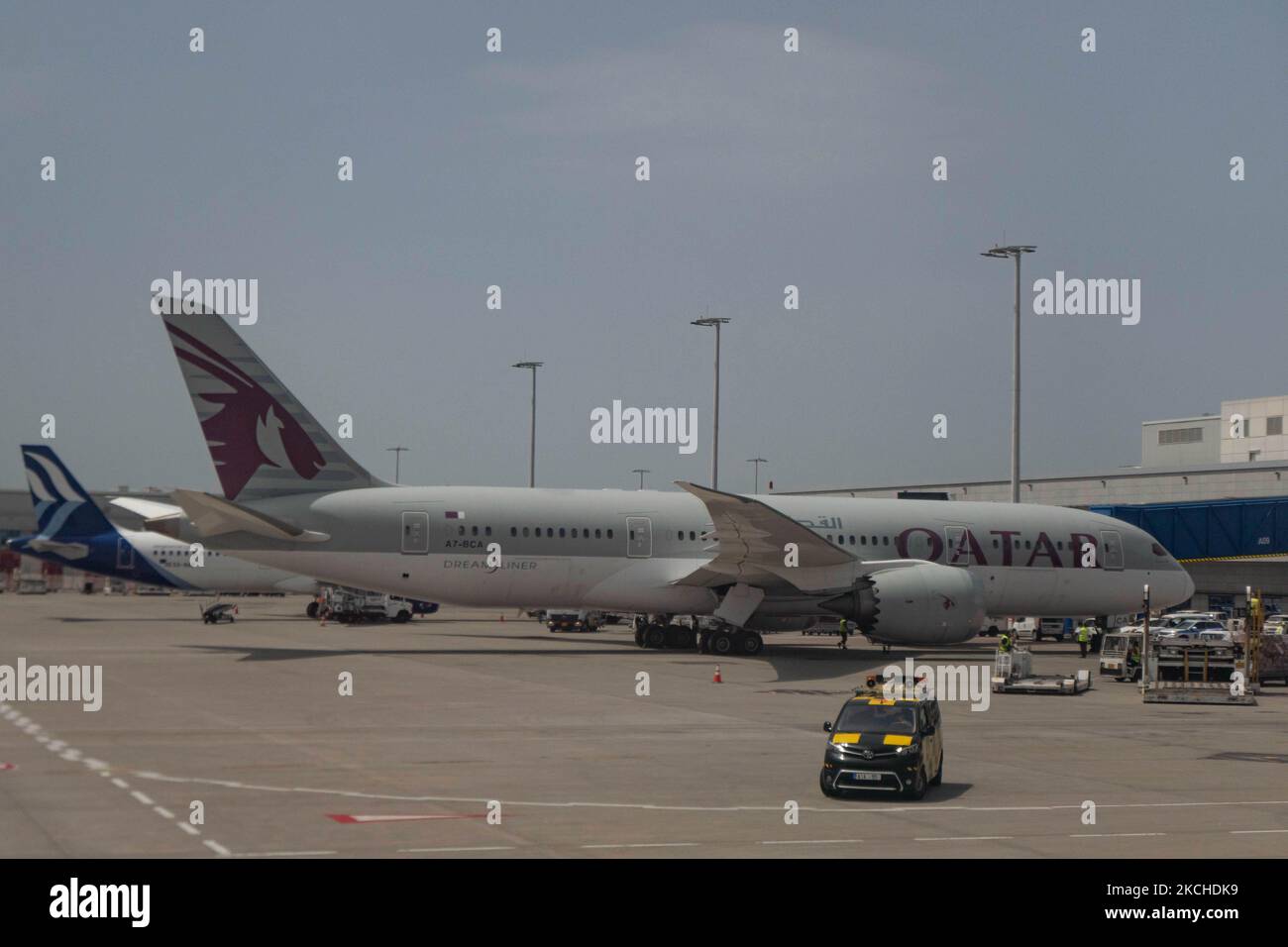 Qatar Airways Boeing 787 Dreamliner aircraft as seen parked at Athens ...