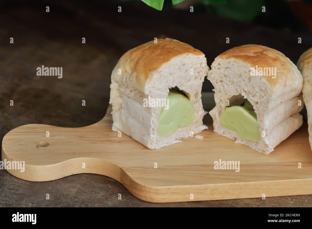 bread, thai custard bun or thai pandanus custard, thai pandanus custard ...