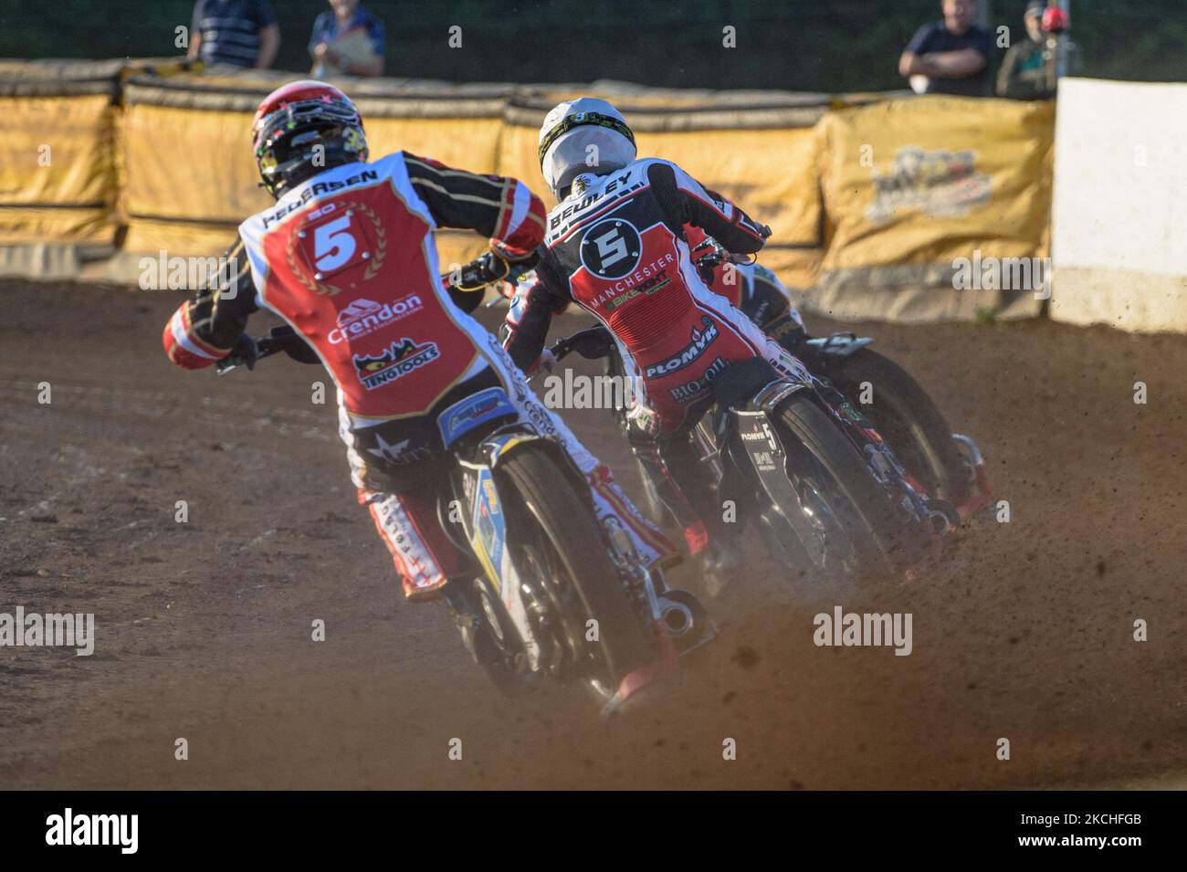 Bjarne Pedersen (Red) chases Dan Bewley (White) during the SGB ...