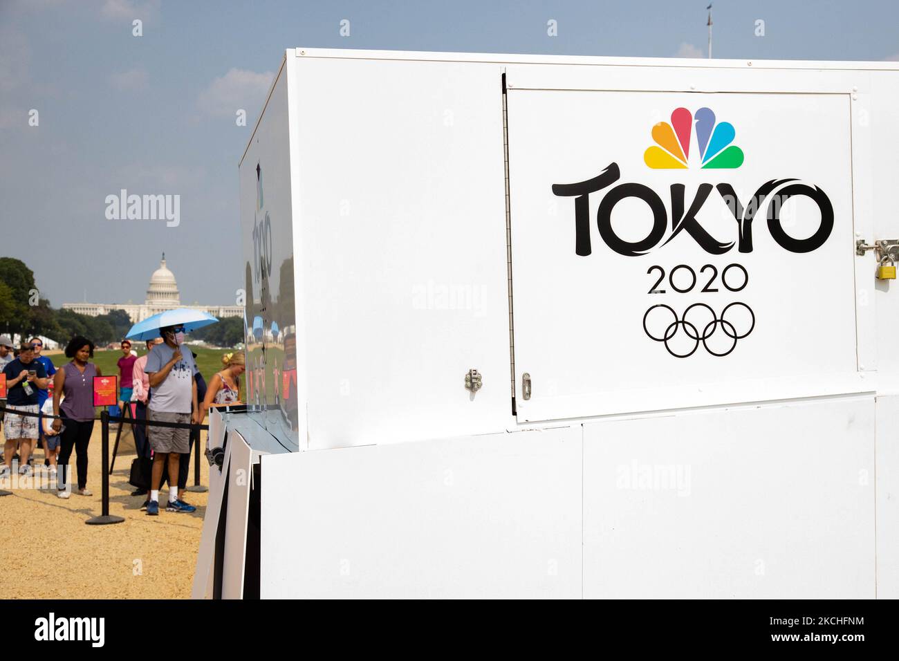 People visit the 'Rings Across America' exhibit by NBC Universal on the ...