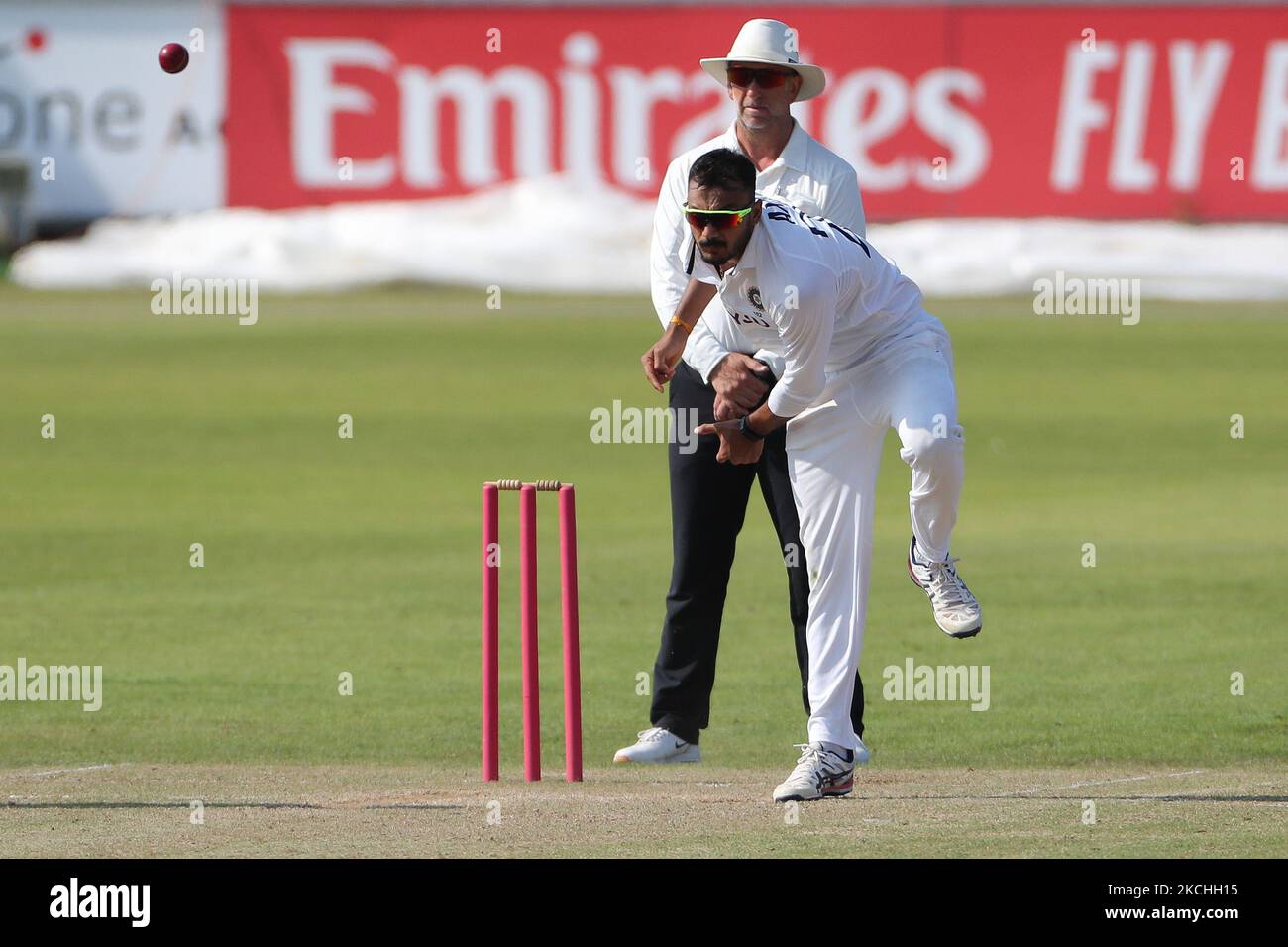 India's Axar Patel bowling during the Tour Match match between County ...