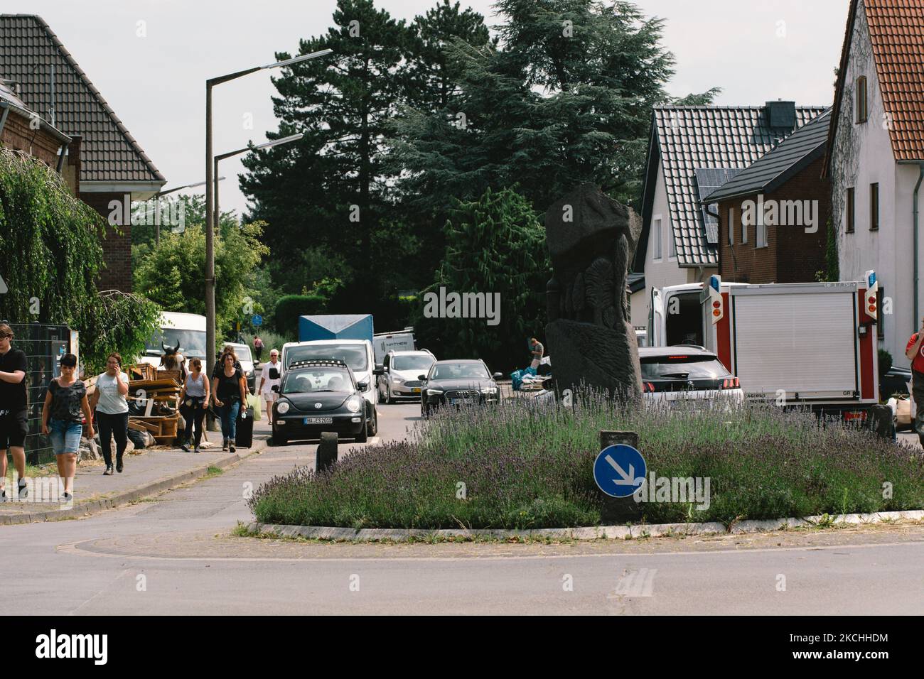 general view of people return to their home in Erftstadt, Germany on ...