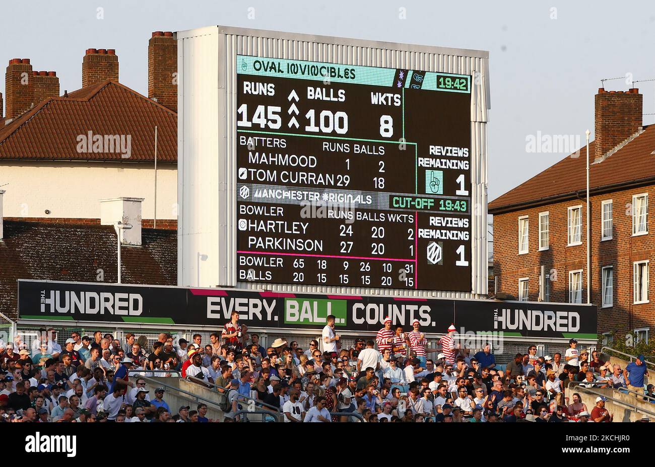 LONDON, ENGLAND - July 22:scoreboard shows Oval Invincible Men 100 ...