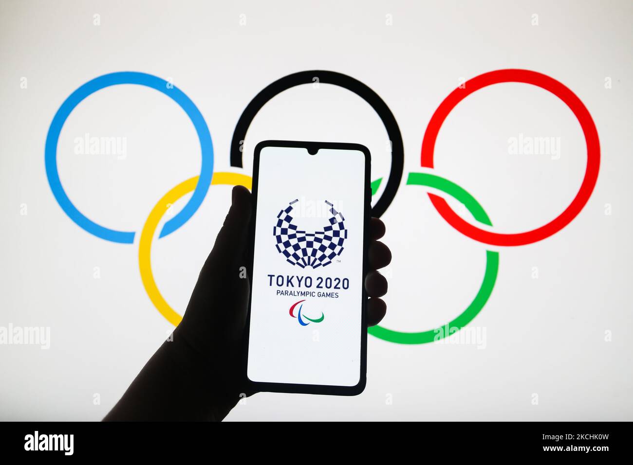 Tokyo 2020 Paralympic Games logo is displayed on a mobile phone screen ...