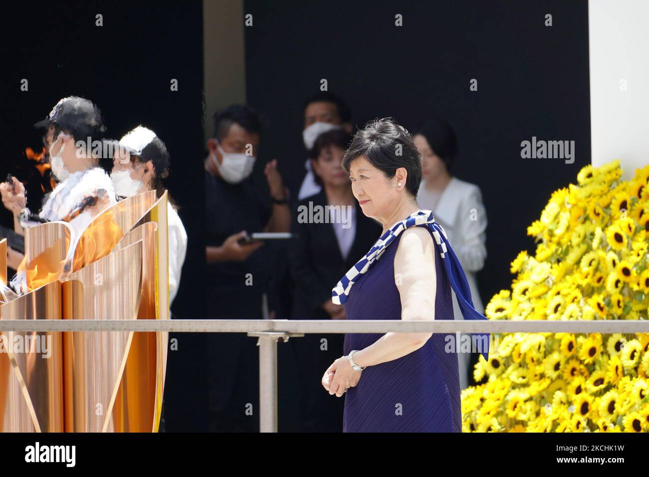 Tokyo governor Koike Yuriko stands on the stage during the arrival ...