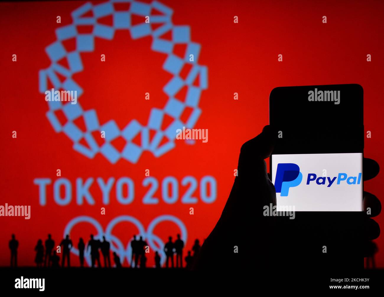 An illustrative image of the PayPal logo displayed on a mobile phone in ...