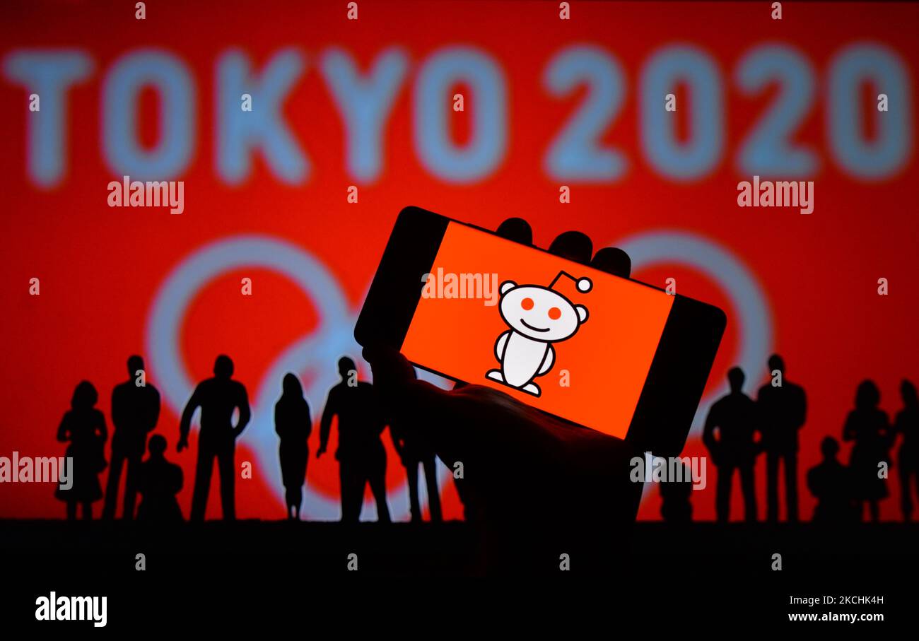 An illustrative image of the Reddit logo displayed on a mobile phone in ...