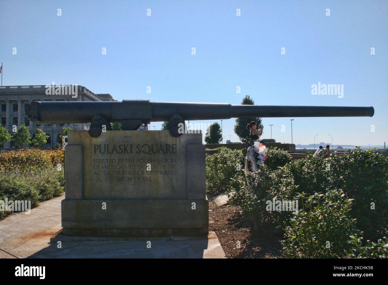 Large canon in Pulaski Square in downtown Cleveland, Ohio, USA, on ...