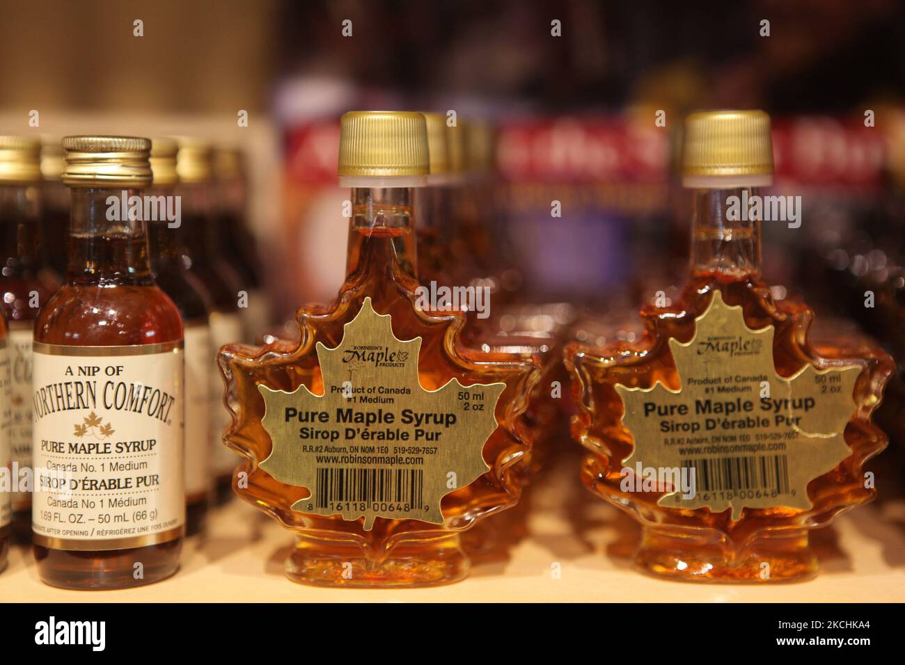 Bottles of pure Canadian maple syrup in Toronto, Ontario, Canada ...