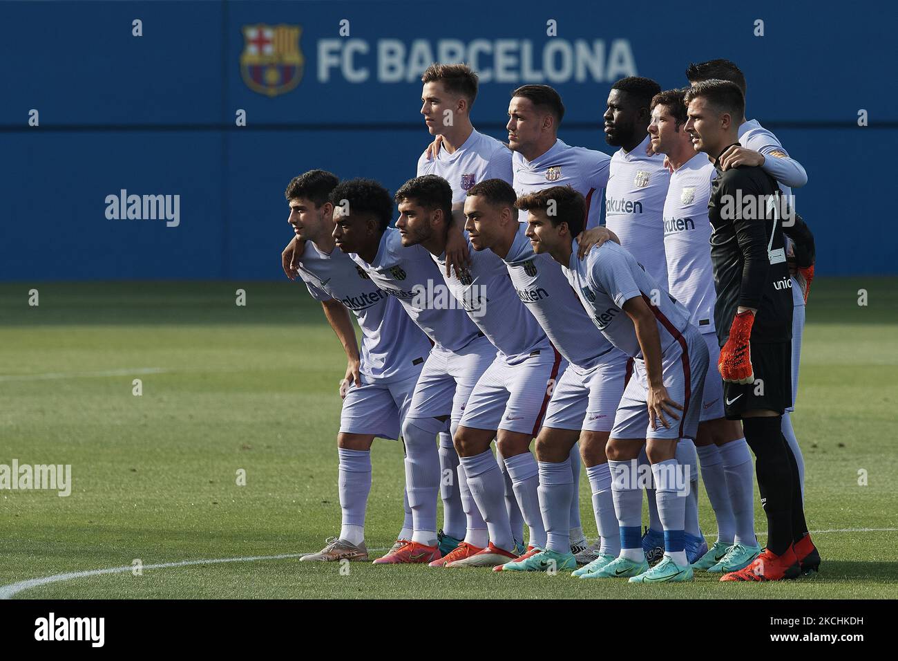 Barcelona line up prior to the pre-season friendly match between FC ...