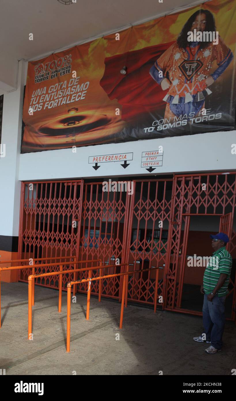 Security stands outside the front gate of the Estadio Francisco Micheli ...