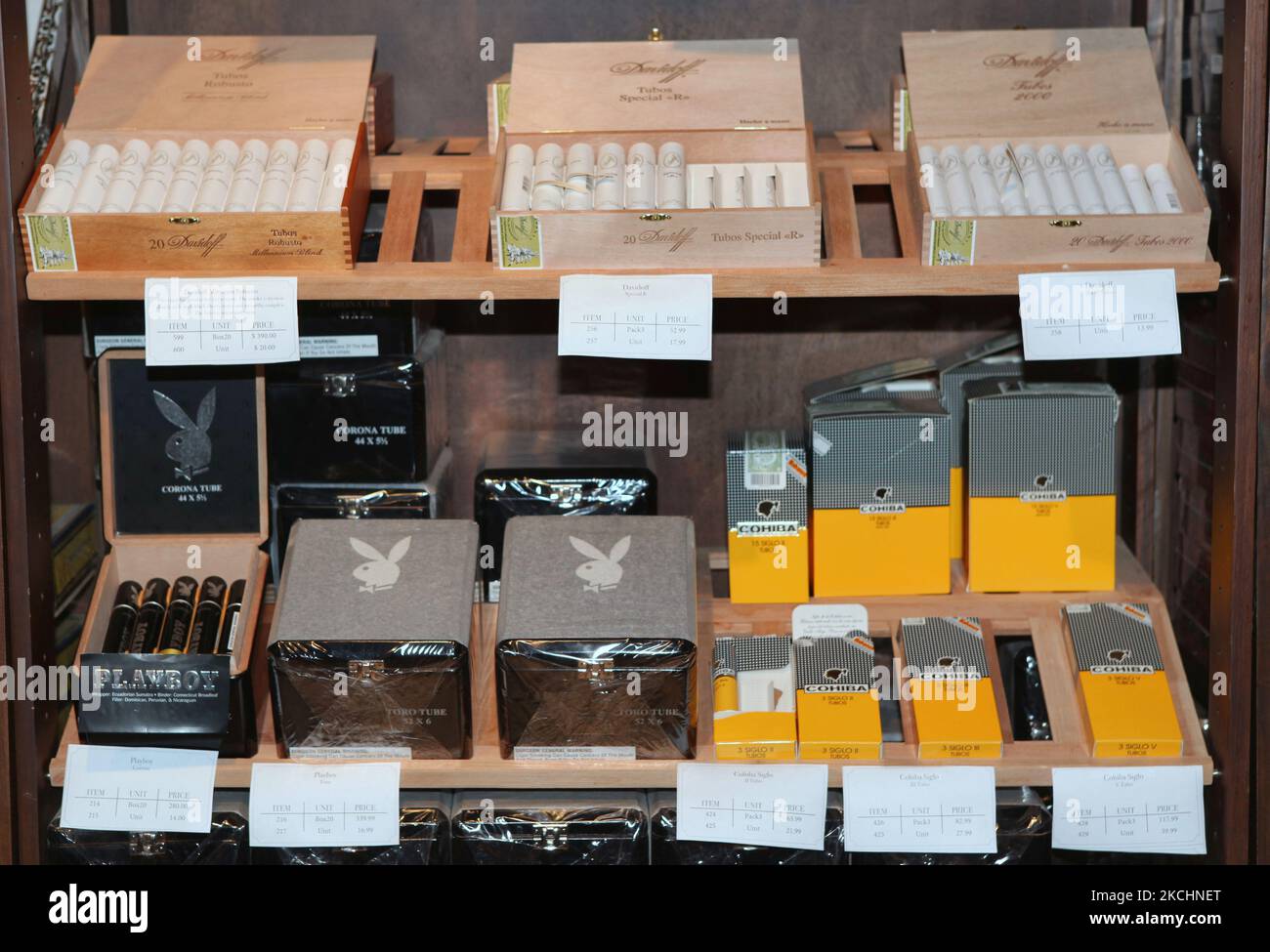Boxes of assorted cigars for sale at a cigar factory in La Romana ...
