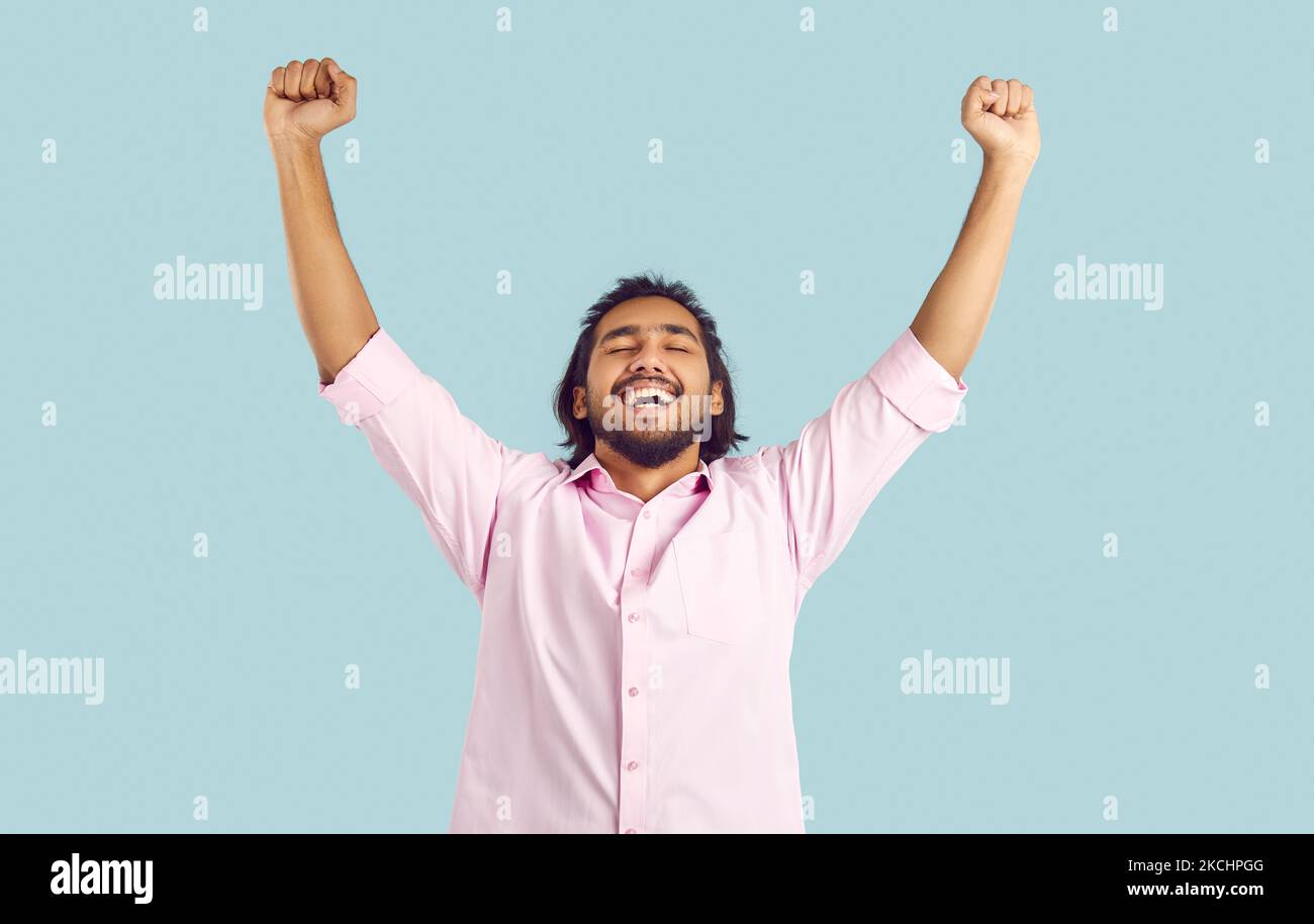 Happy excited emotional Indian man sincerely rejoices, isolated on ...