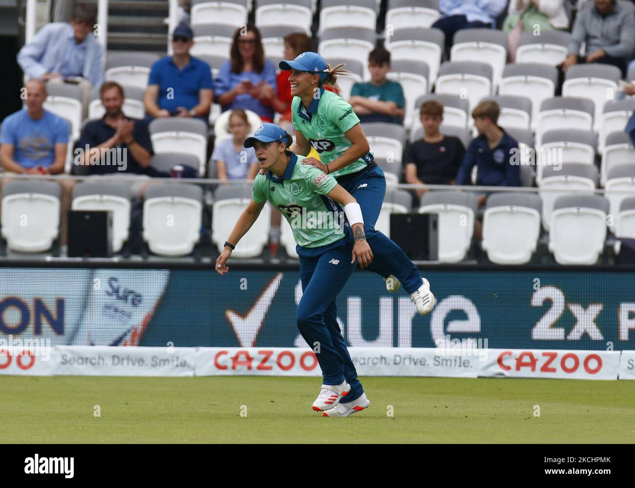 Grace Gibbs of Oval Invincibles Women celebrates the catch of Deandra ...