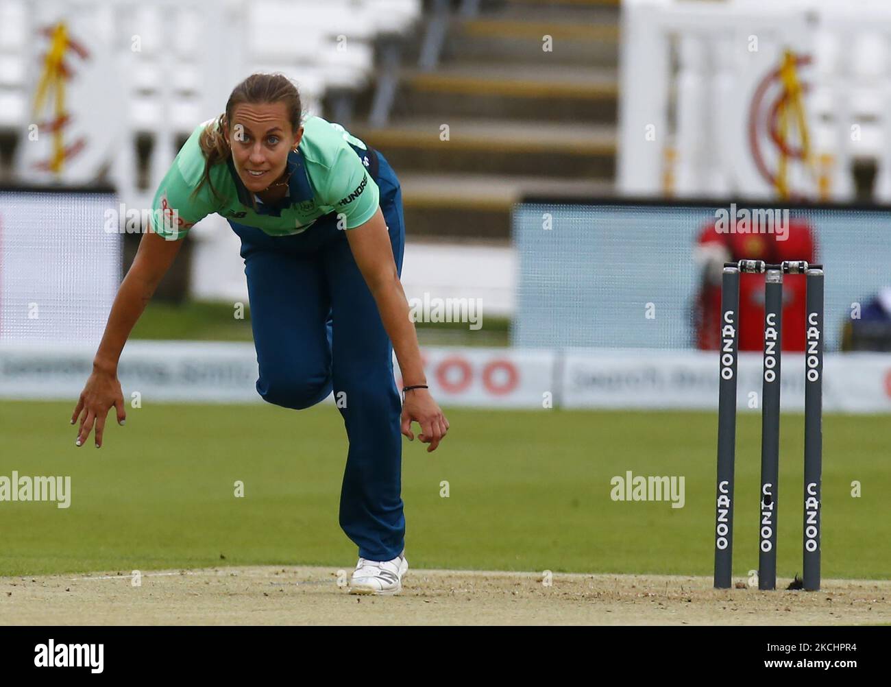 Tash Farrant of Oval Invincibles Women during The Hundred between ...