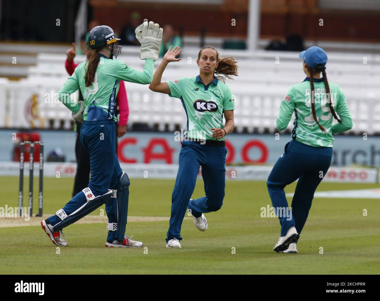 Tash Farrant of Oval Invincibles Women celebrates after bowling out ...