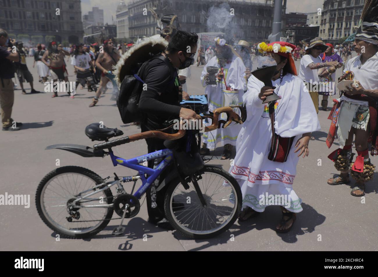 Pre-hispanic ritual with incense and copal during the 696th anniversary ...