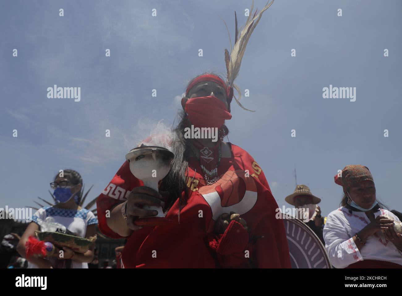 Pre-hispanic ritual with incense and copal during the 696th anniversary ...