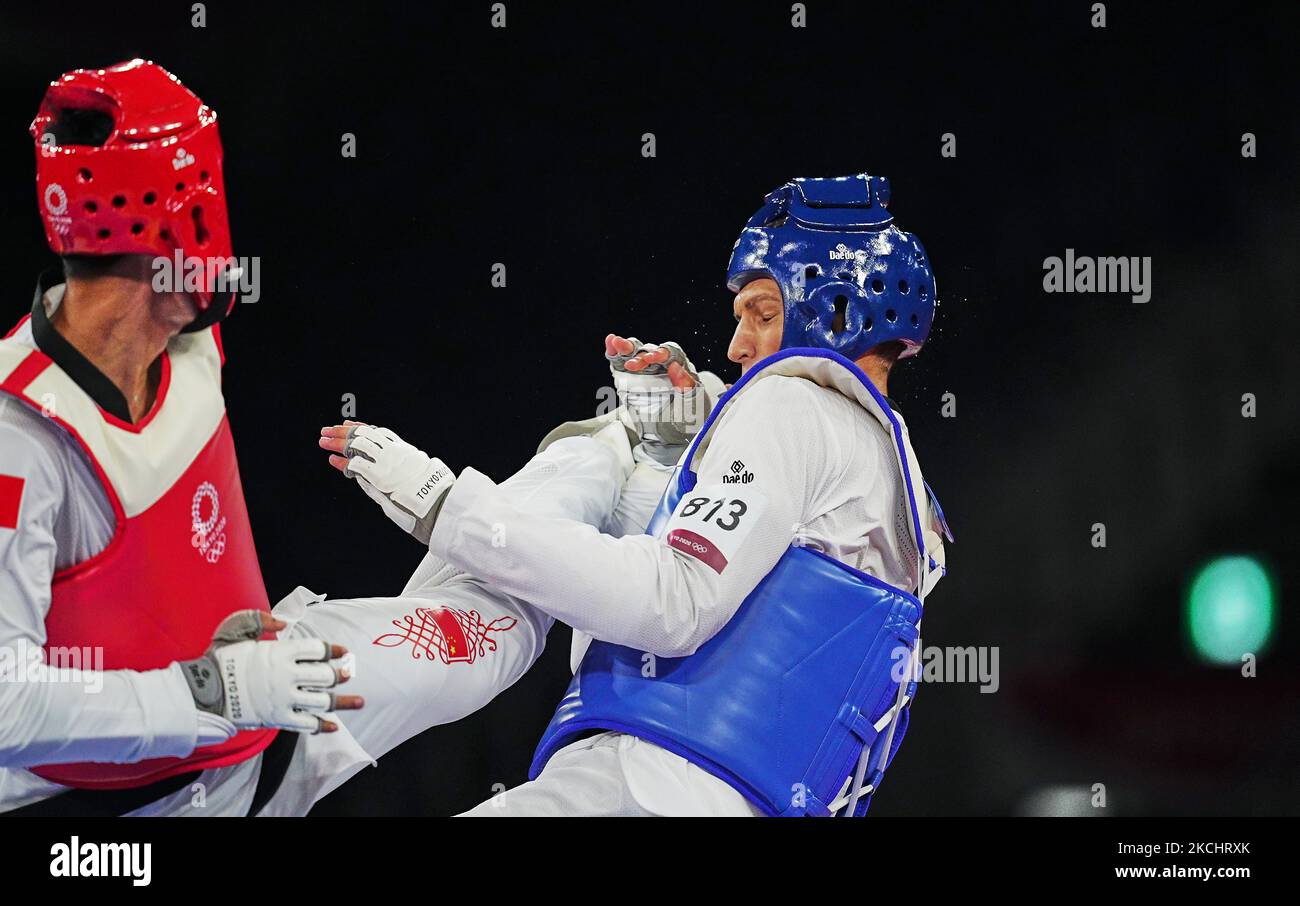 Hongyi Sun from China and Ivan Sapina from Croatia during Taekwondo at ...
