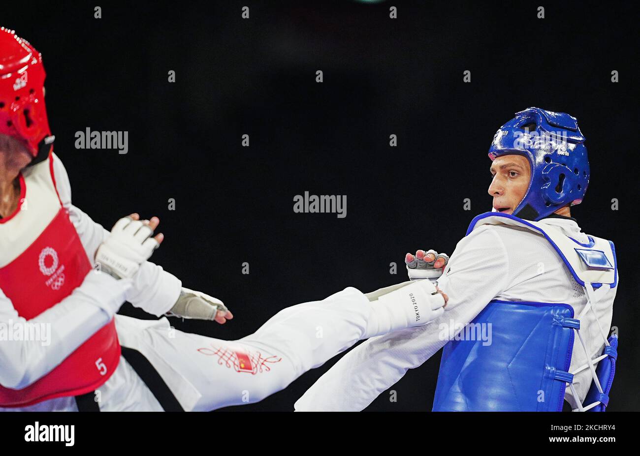 Hongyi Sun from China and Ivan Sapina from Croatia during Taekwondo at ...