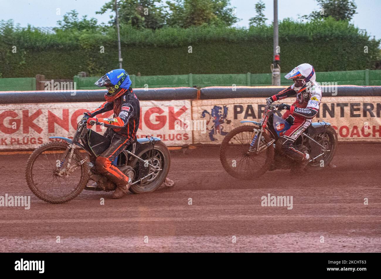 Ryan Douglas (Blue)leads Steve Worrall (White) during the SGB ...