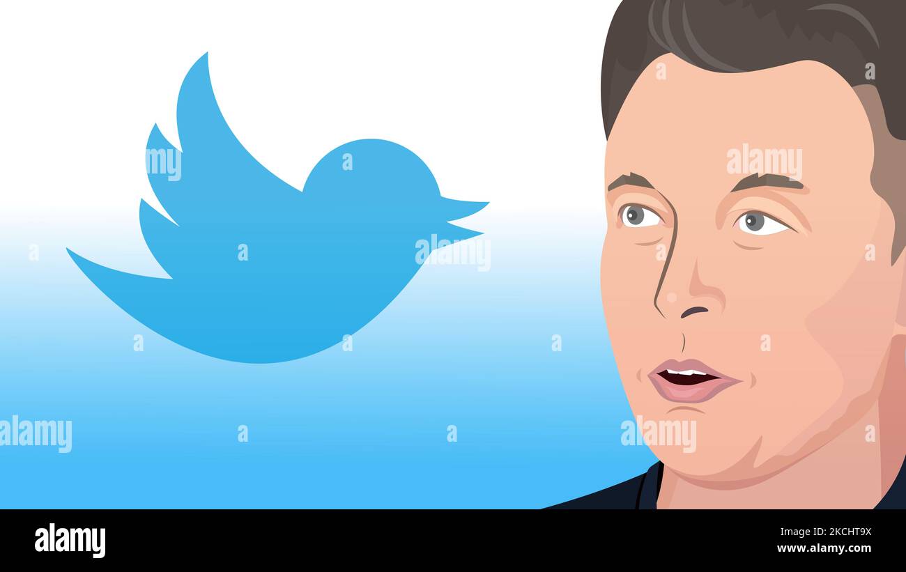 Elon Musk plans to buy Twitter. Editorial illustration of Elon Musk's ...