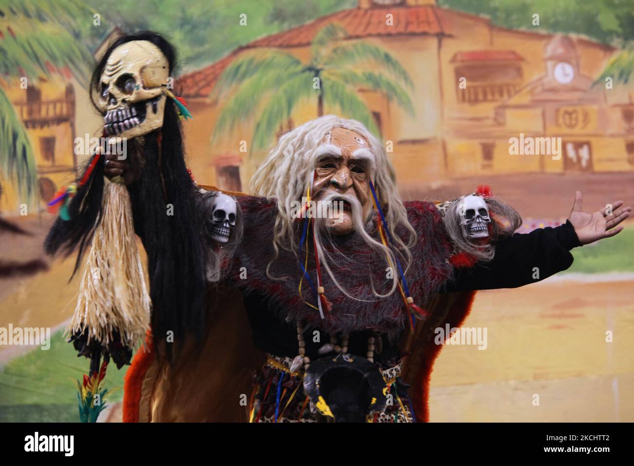 Bolivian dancer dressed as a wizard dancing the Tobas during a cultural ...
