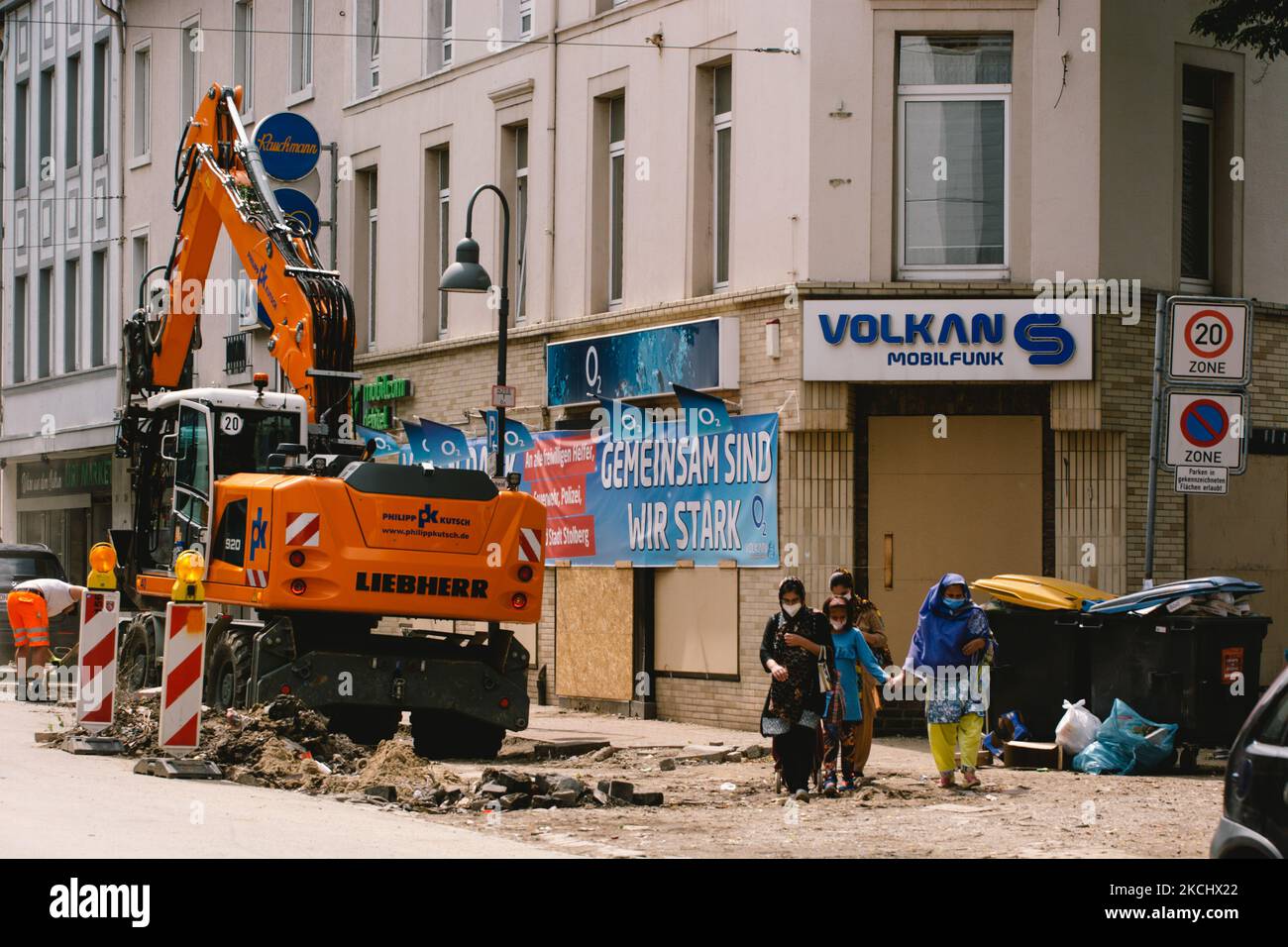 reconstruction work is underway in Stolberg, Germany on July 28, 2021 ...