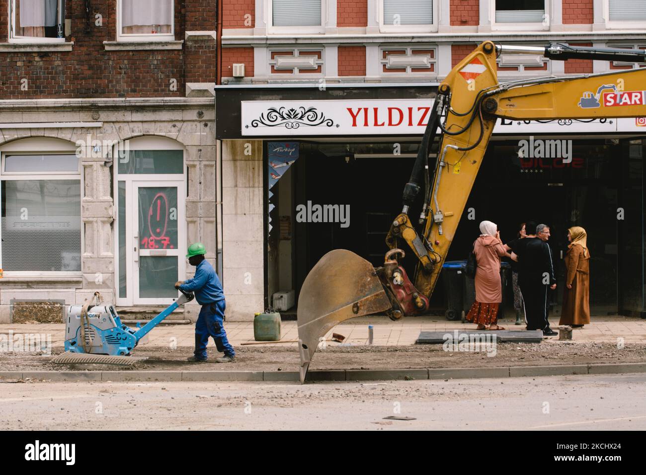 reconstruction work is underway in Stolberg, Germany on July 28, 2021 ...