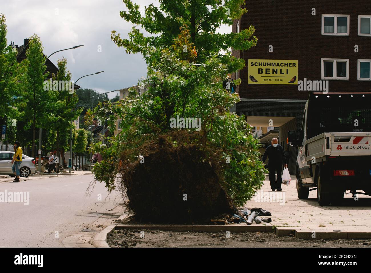 a large tree lays on the ground in Stolberg, Germany on July 28, 2021 ...
