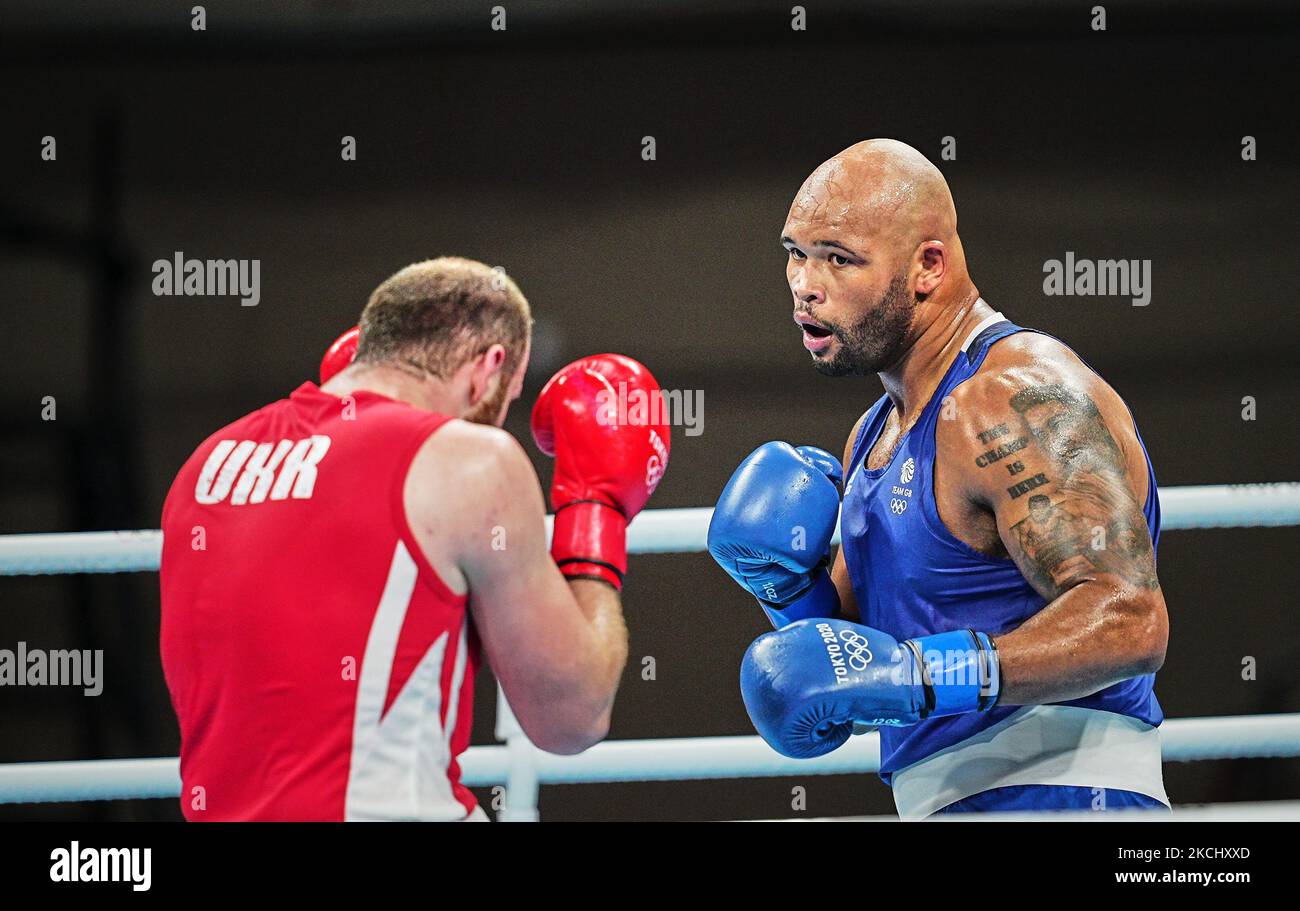 Frazer Clarke from Great Britain and Tsotne Rogava from Ukraine during ...