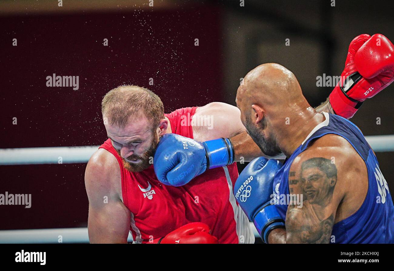 Frazer Clarke from Great Britain and Tsotne Rogava from Ukraine during ...