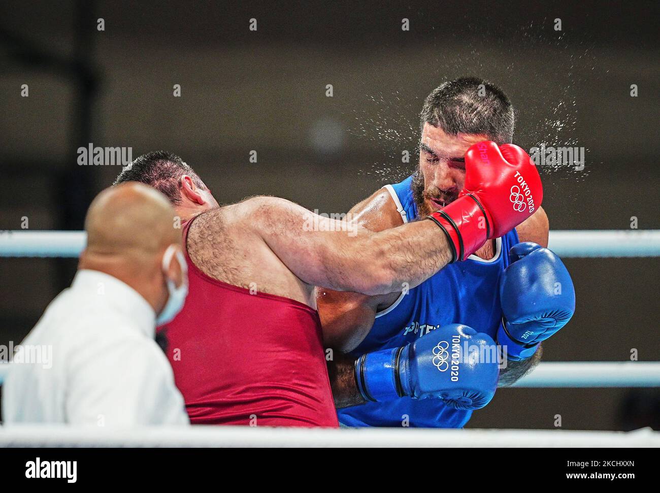 Mourad Aliev from France and Siyovush Zukhurov from Tajikistan during ...