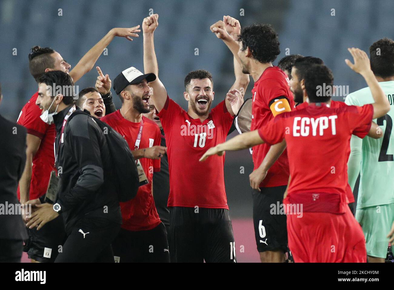 Players of Team Egypt celebrate after victory in the Men's Group C ...