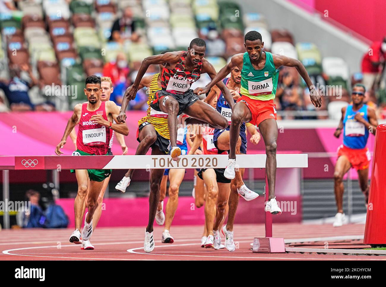 Benjamin Kigen from Kenya and Lamecha Girma from Ethiopia during 3000 ...