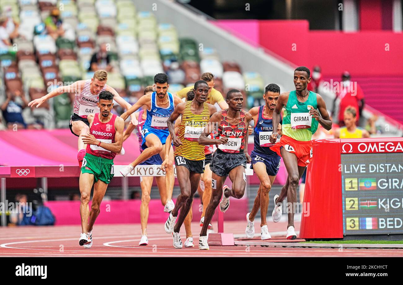 Benjamin Kigen from Kenya and Lamecha Girma from Ethiopia during 3000 ...