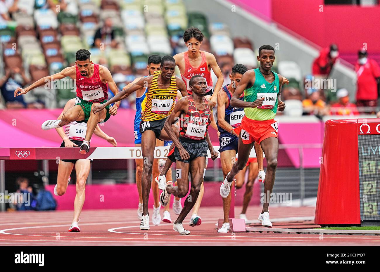 Benjamin Kigen from Kenya and Lamecha Girma from Ethiopia during 3000 ...