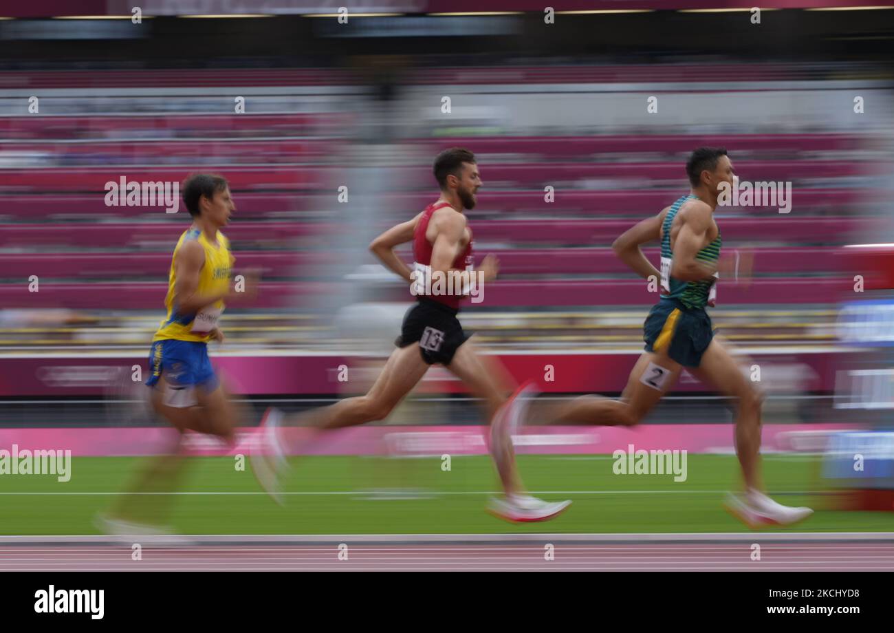 Ole Hesselbjerg from Denmark during 3000 meter steeple chase at the Tokyo Olympics, Tokyo ...