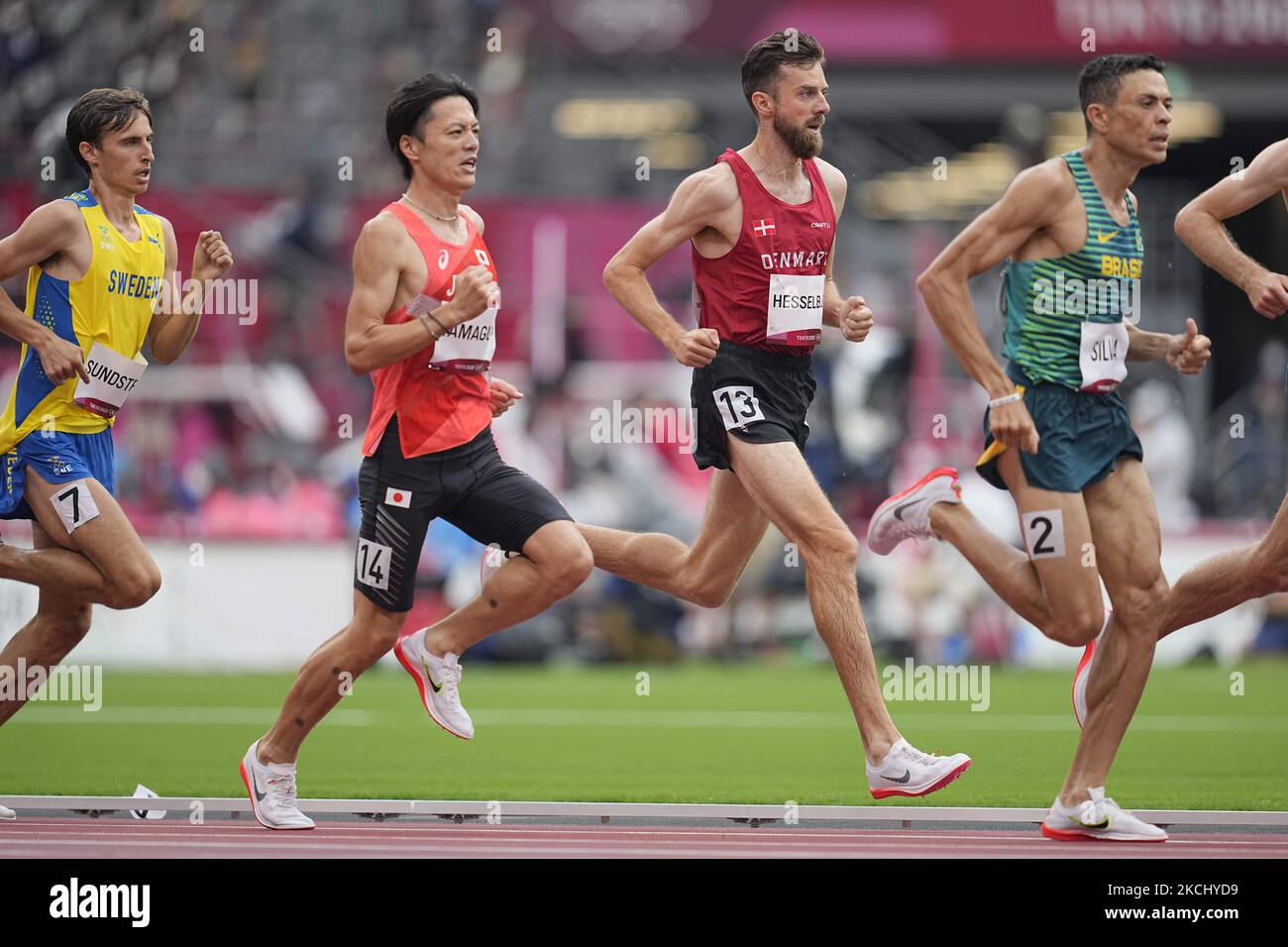 Ole Hesselbjerg from Denmark during 3000 meter steeple chase at the Tokyo Olympics, Tokyo ...