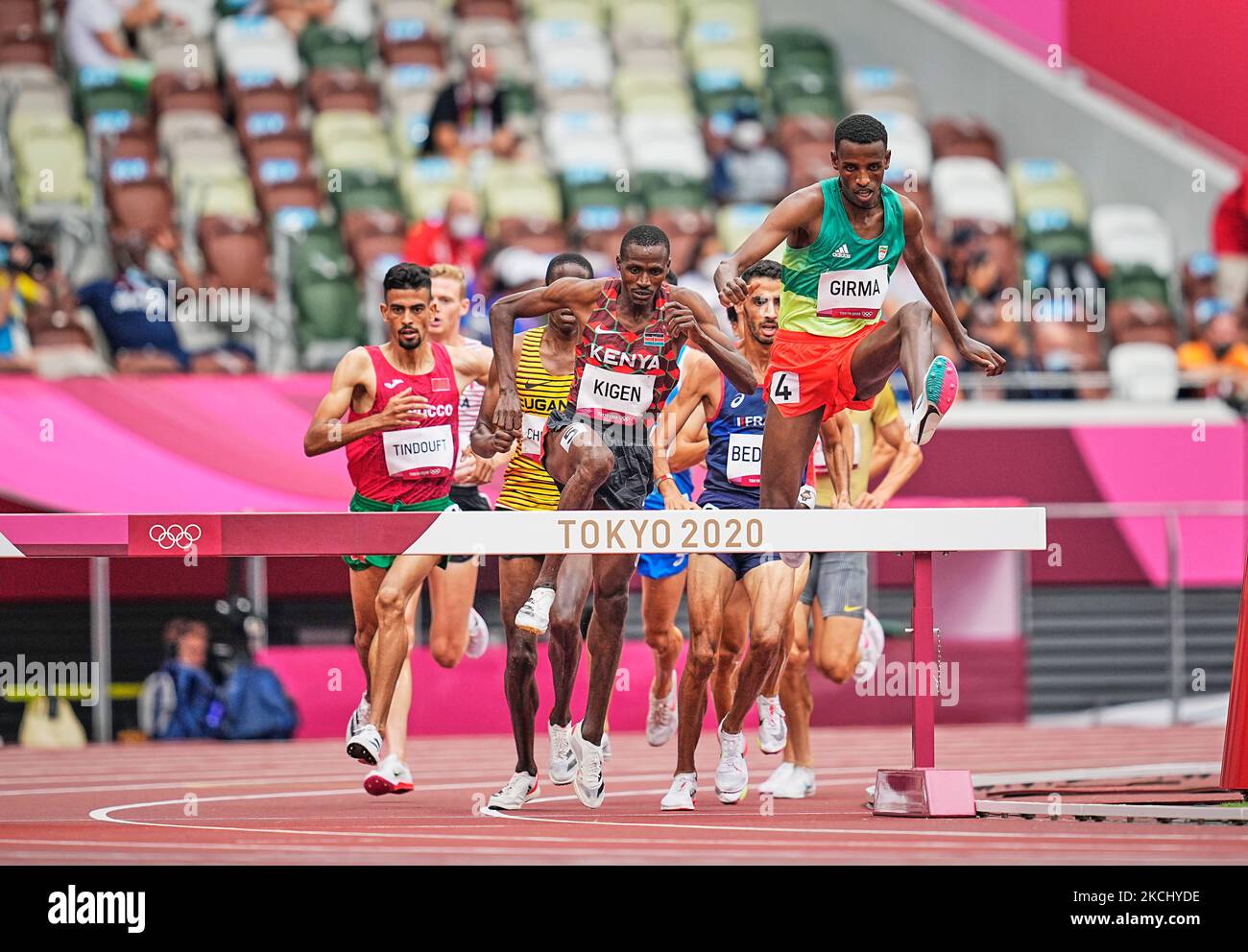 Benjamin Kigen from Kenya and Lamecha Girma from Ethiopia during 3000 ...