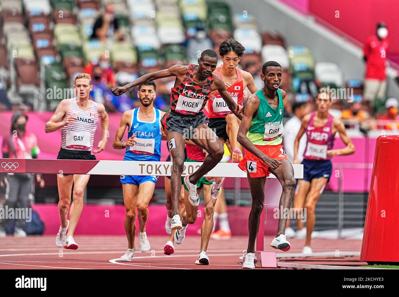 Benjamin Kigen from Kenya and Lamecha Girma from Ethiopia during 3000 ...