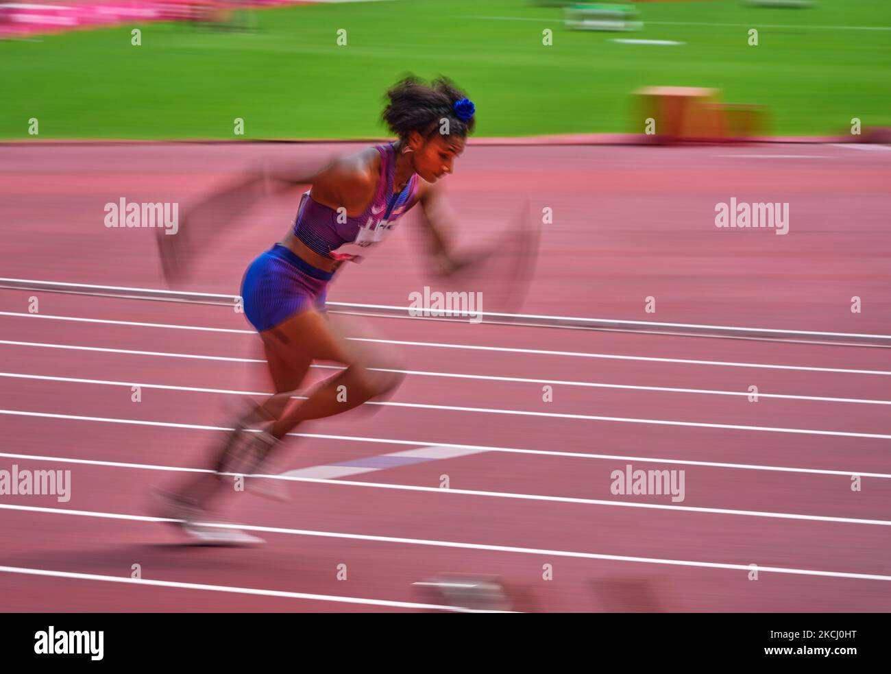 Melissa Gonzalez from Colombia during 400 meter hurdles for women at ...