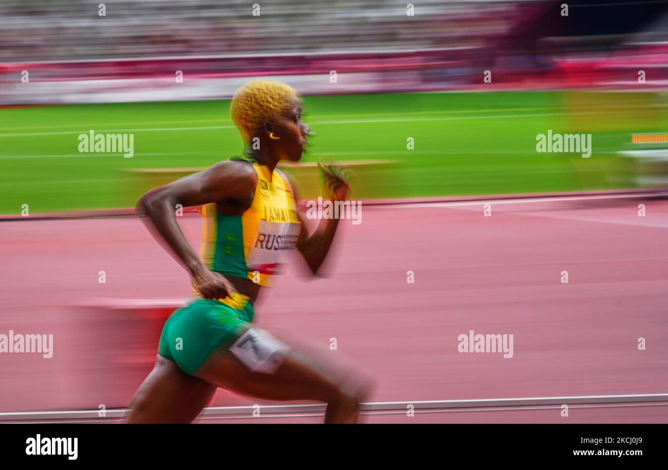 Janieve Russell from Jamiaca during 400 meter hurdles for women at the ...