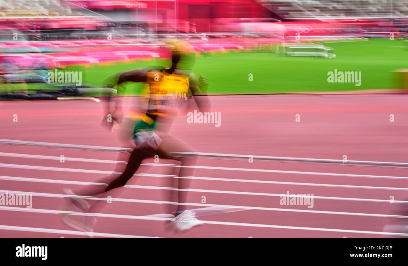 Janieve Russell from Jamiaca during 400 meter hurdles for women at the ...