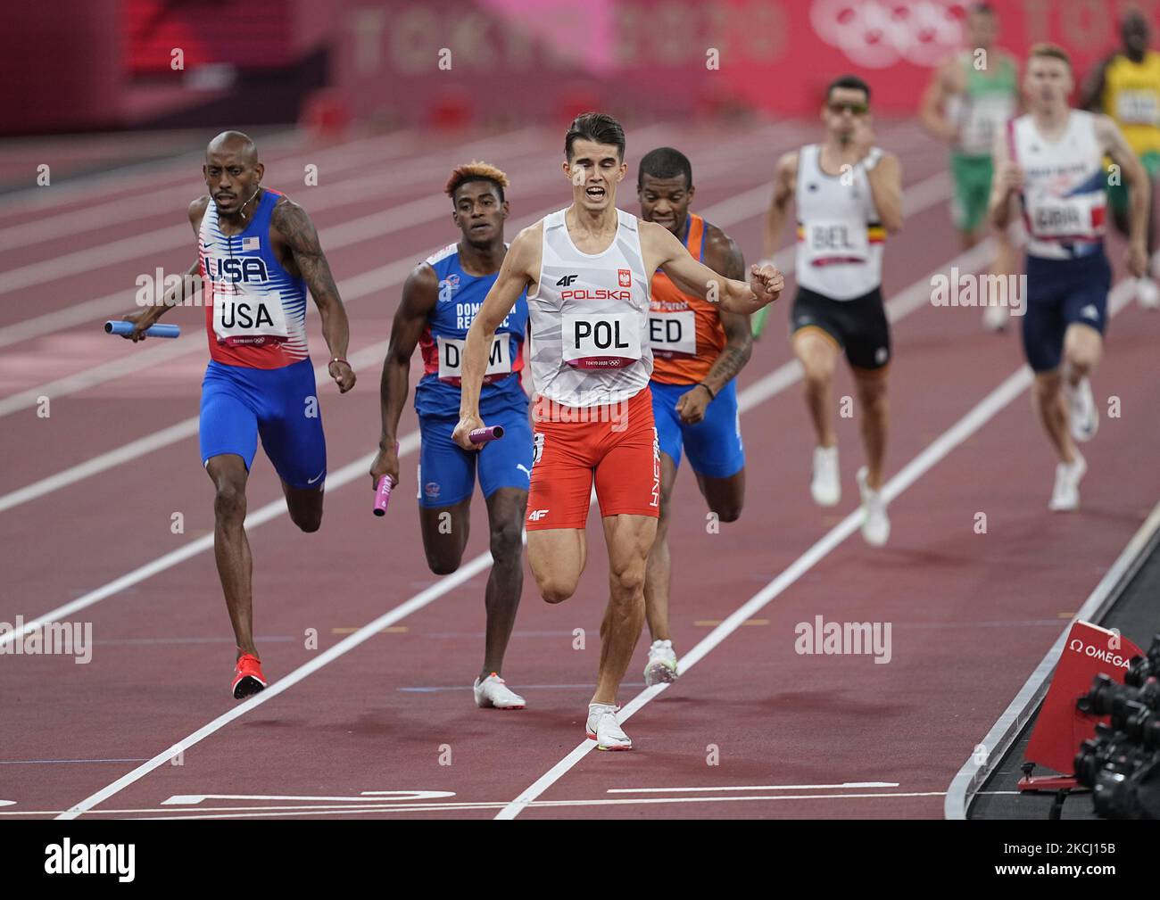 Polish team winning the 4 times 400 meter mixed relay at the Tokyo ...