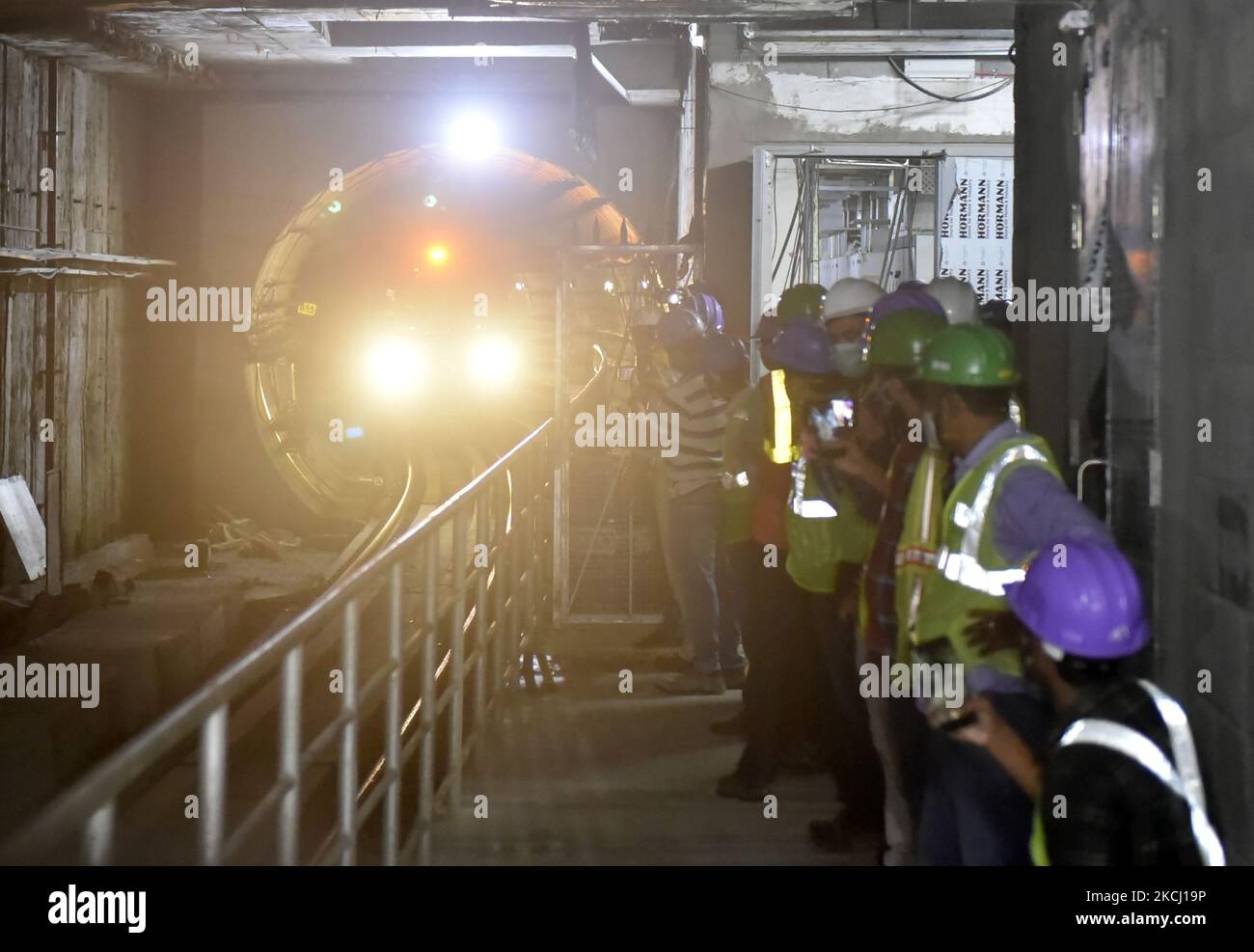 A metro arrives at Sealdah station during an East West metro train ...