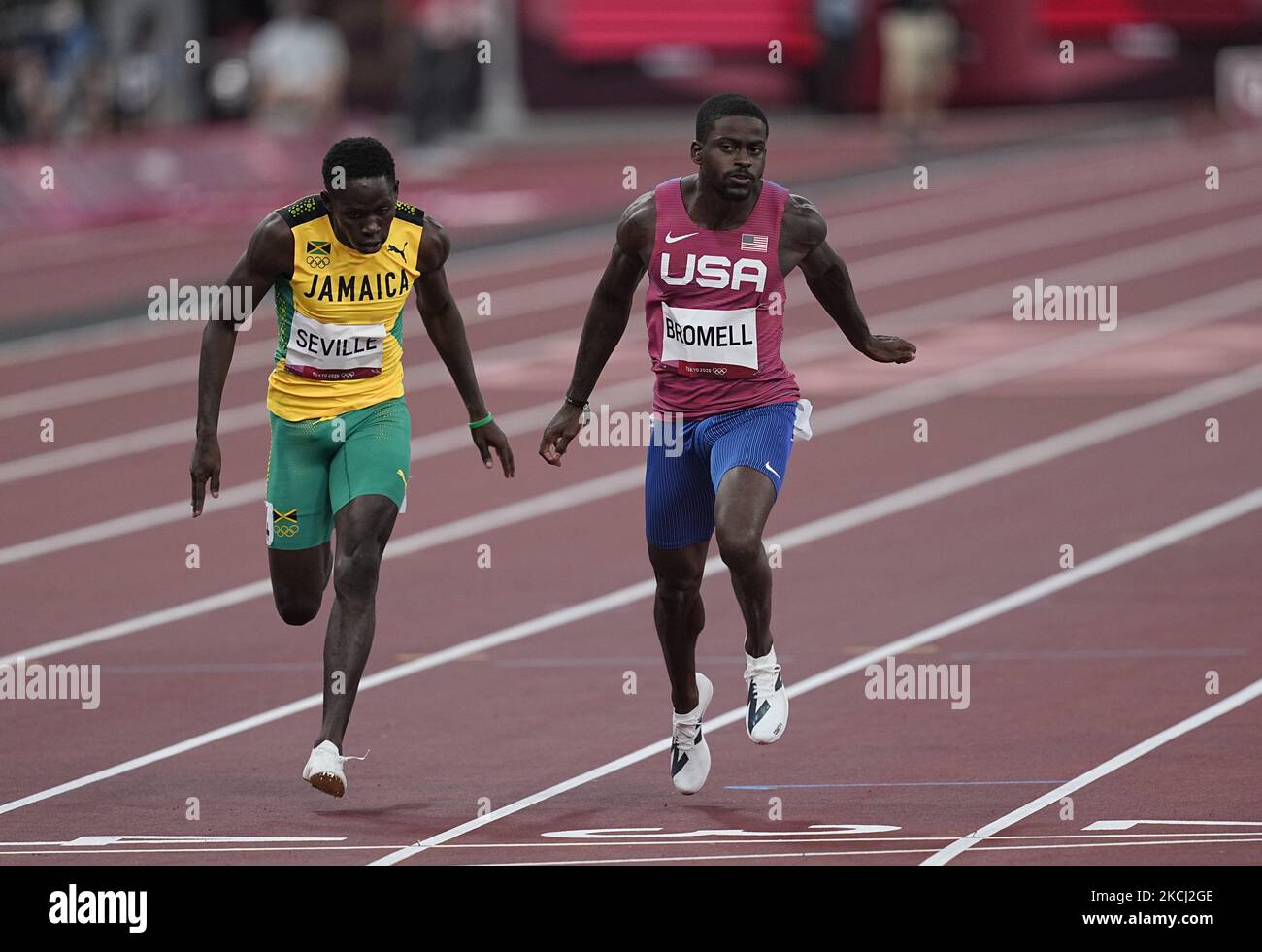 Trayvon Bromell during 100 meter for men at the Tokyo Olympics, Tokyo ...