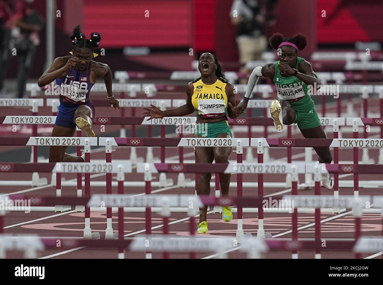 Yanique Thompson during 100 meter hurdles for women at the Tokyo ...